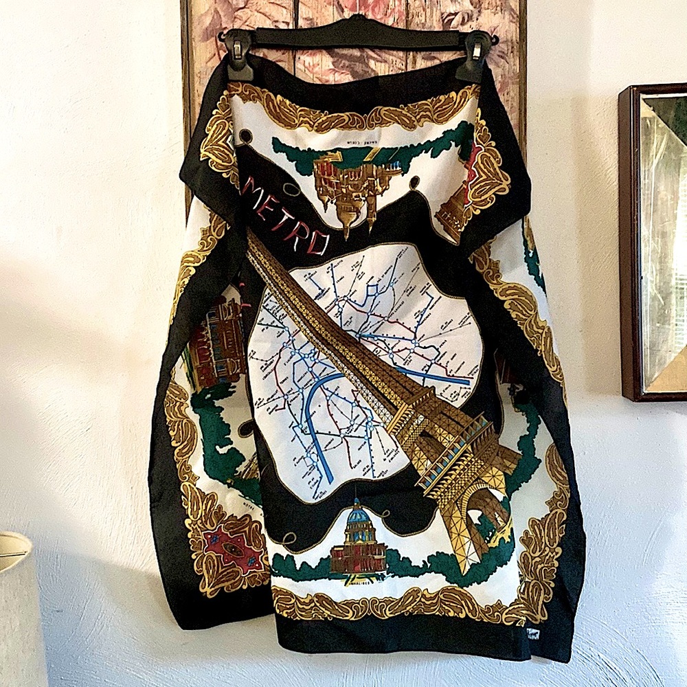 Vintage Paris Scarf Eiffel Tower Map Oversized Scarf … - Gem